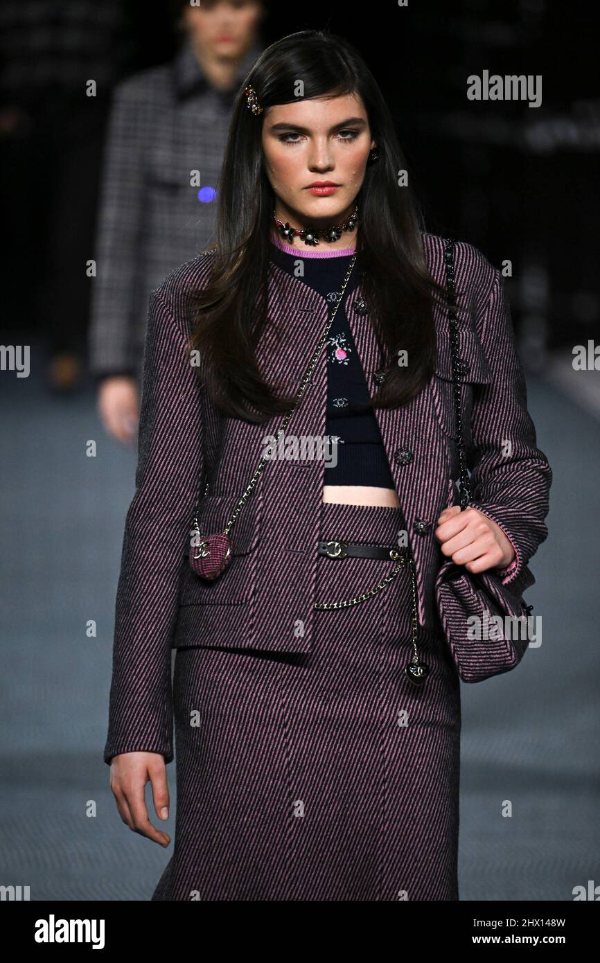 Paris, France, March 8, 2022, A model walks on the runway at the Chanel fashion show during Fall ...