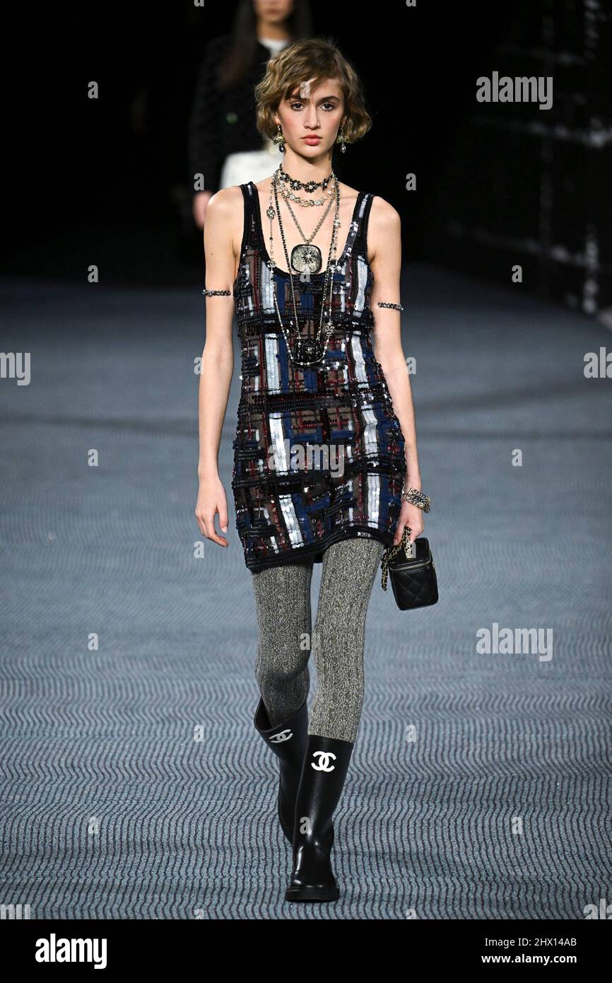 Paris, France, March 8, 2022, Model Quinn Mora walks on the runway at ...