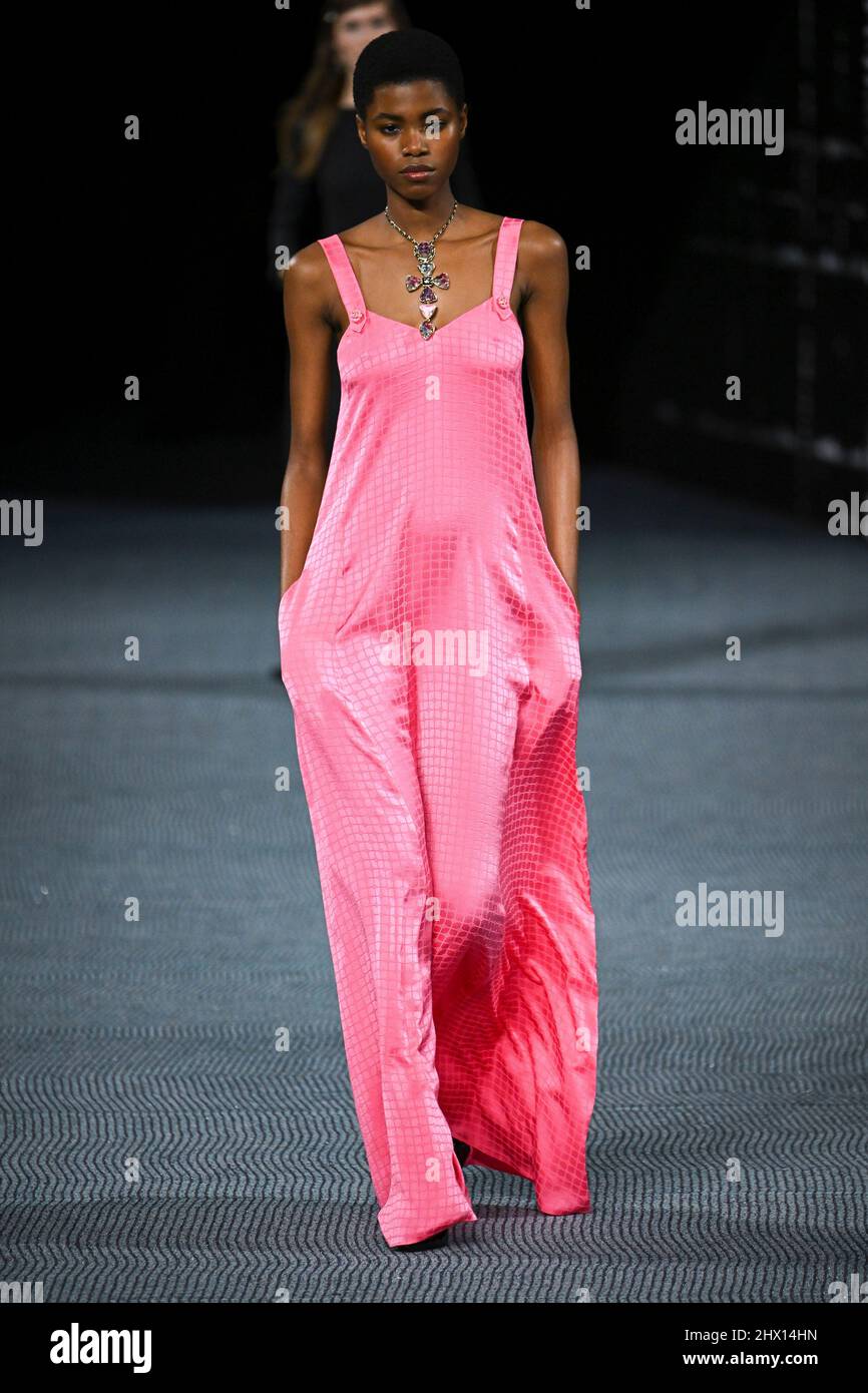 Model Victoria Fawole walks on the runway at the Chanel fashion show ...