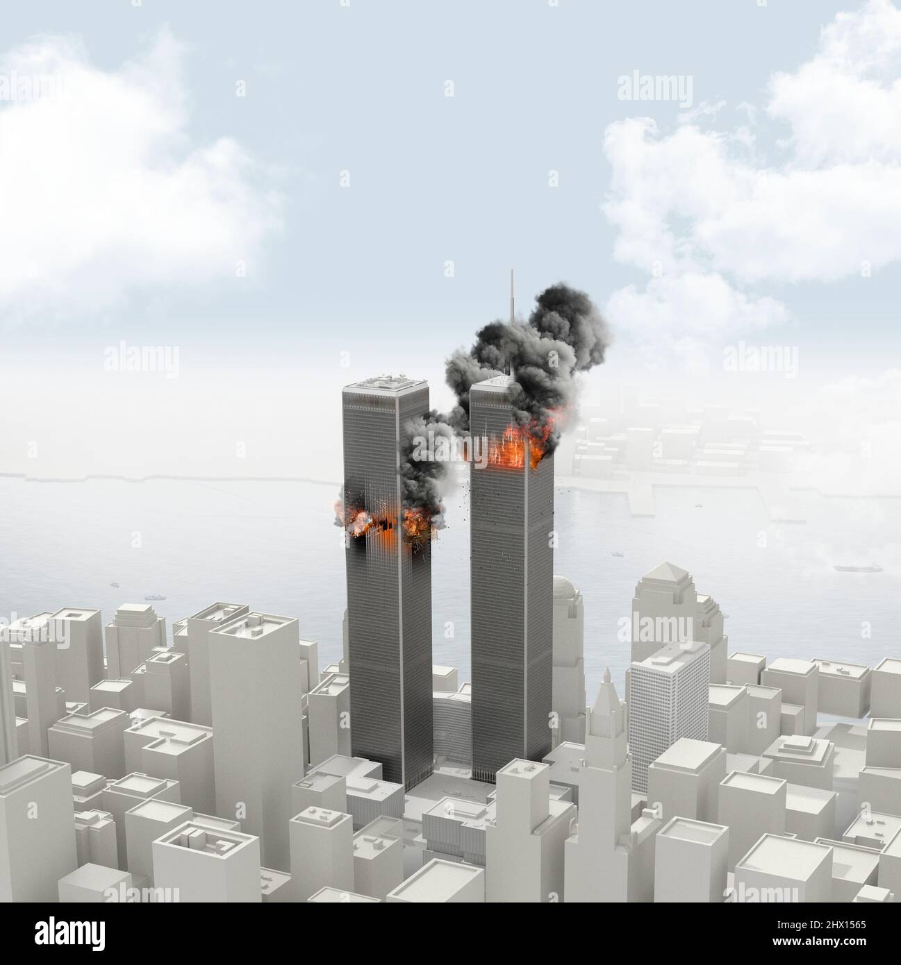 Twin Towers collapse after September 11 attack, illustration Stock ...