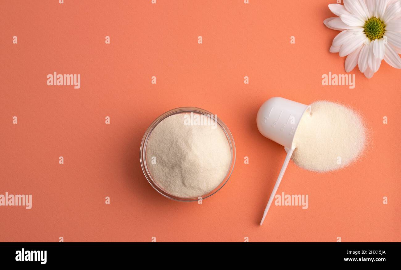 Organic gelatin powder also called hydrolyzed collagen Stock Photo - Alamy