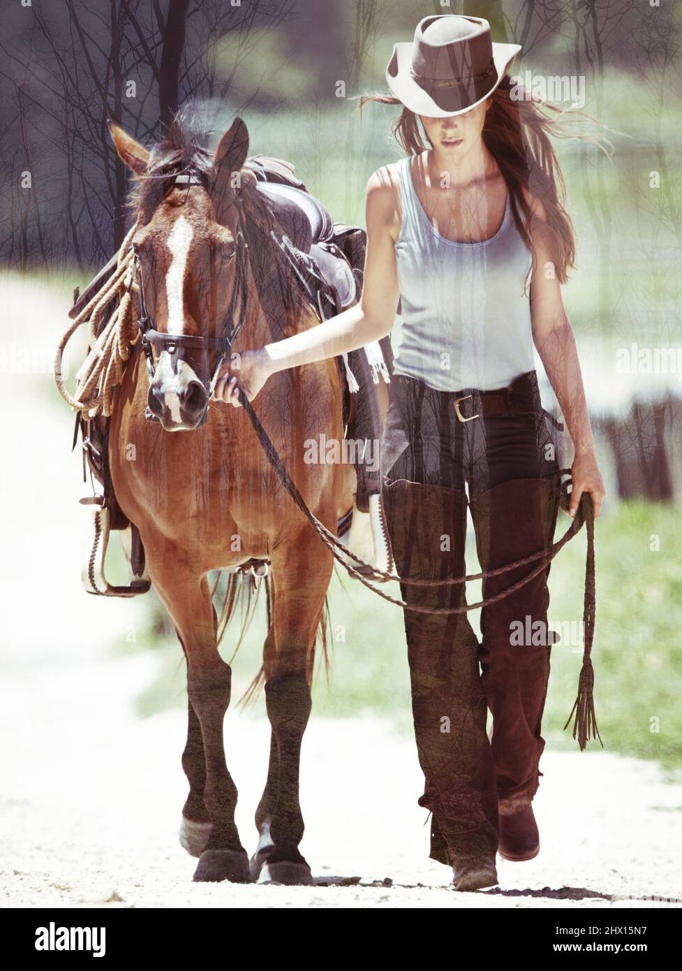 Loving the outdoors. Multiple exposure shot of a forest superimposed on ...