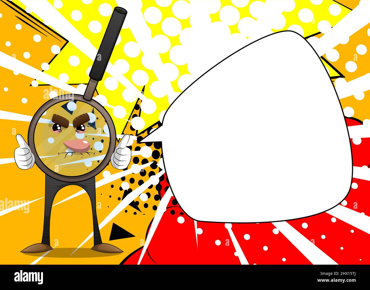 Magnifier making thumbs up sign with two hands. Cartoon Character ...