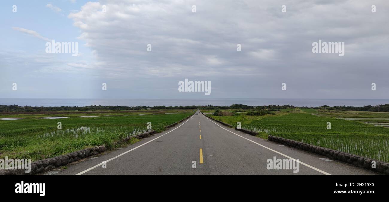 The Aerial view of beautiful terraced rice field and road .Taitung ...