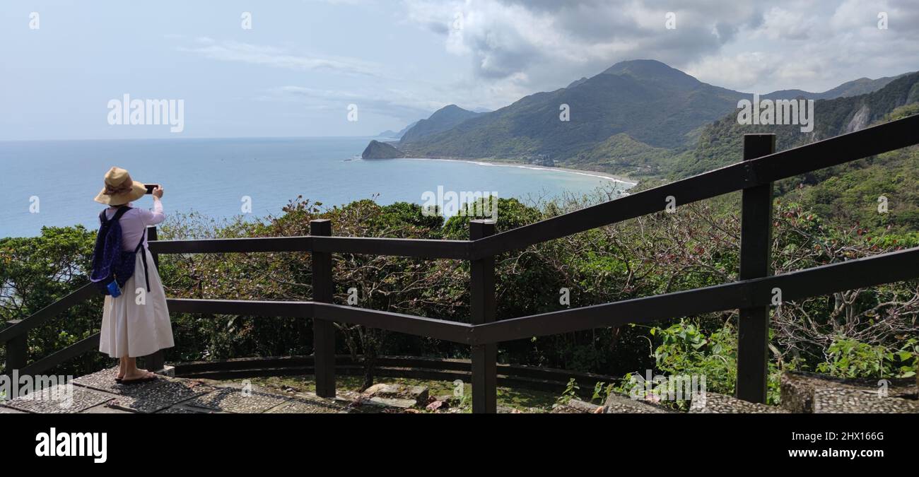 Hualien ocean of Taiwan. China. Beautiful blue sea with lush mountain ...