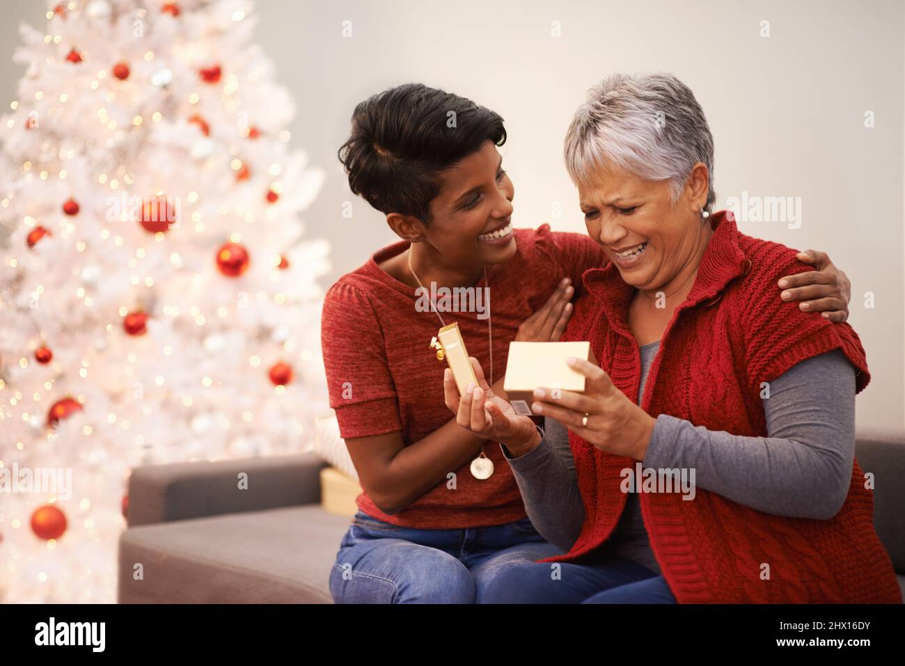 Experiencing the joys of giving and receiving. A senior woman receiving ...