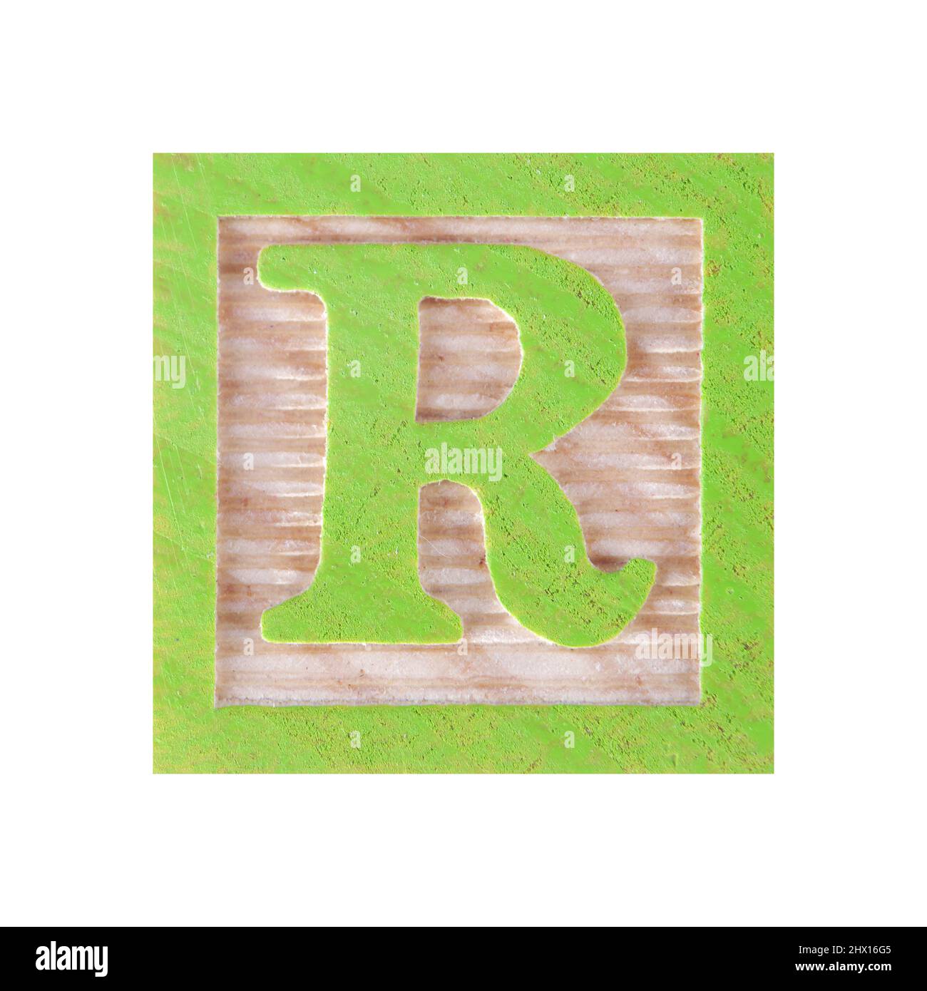 Letter R childs wood block on white with clipping path Stock Photo - Alamy