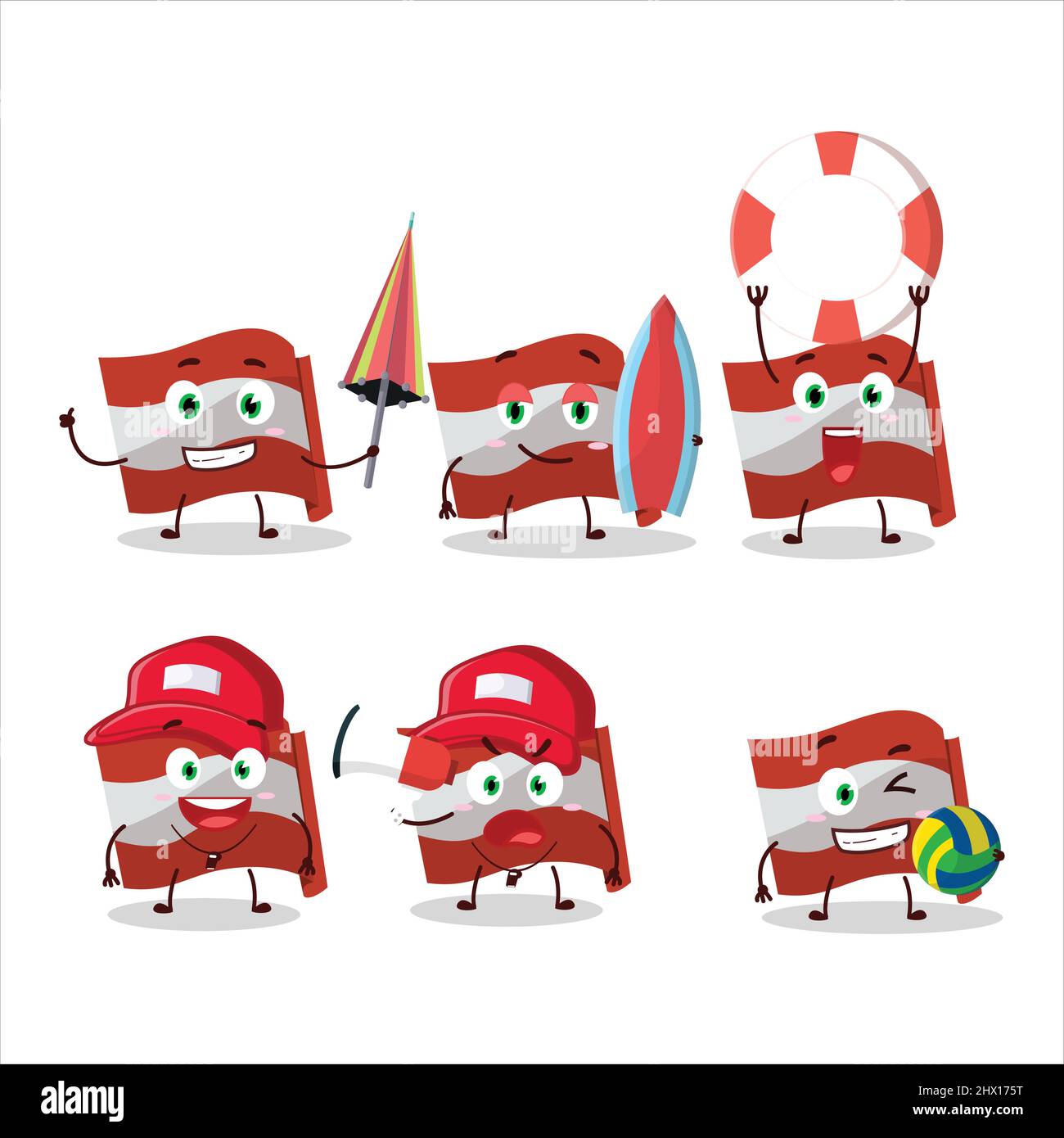Happy Face austria flag cartoon character playing on a beach. Vector ...
