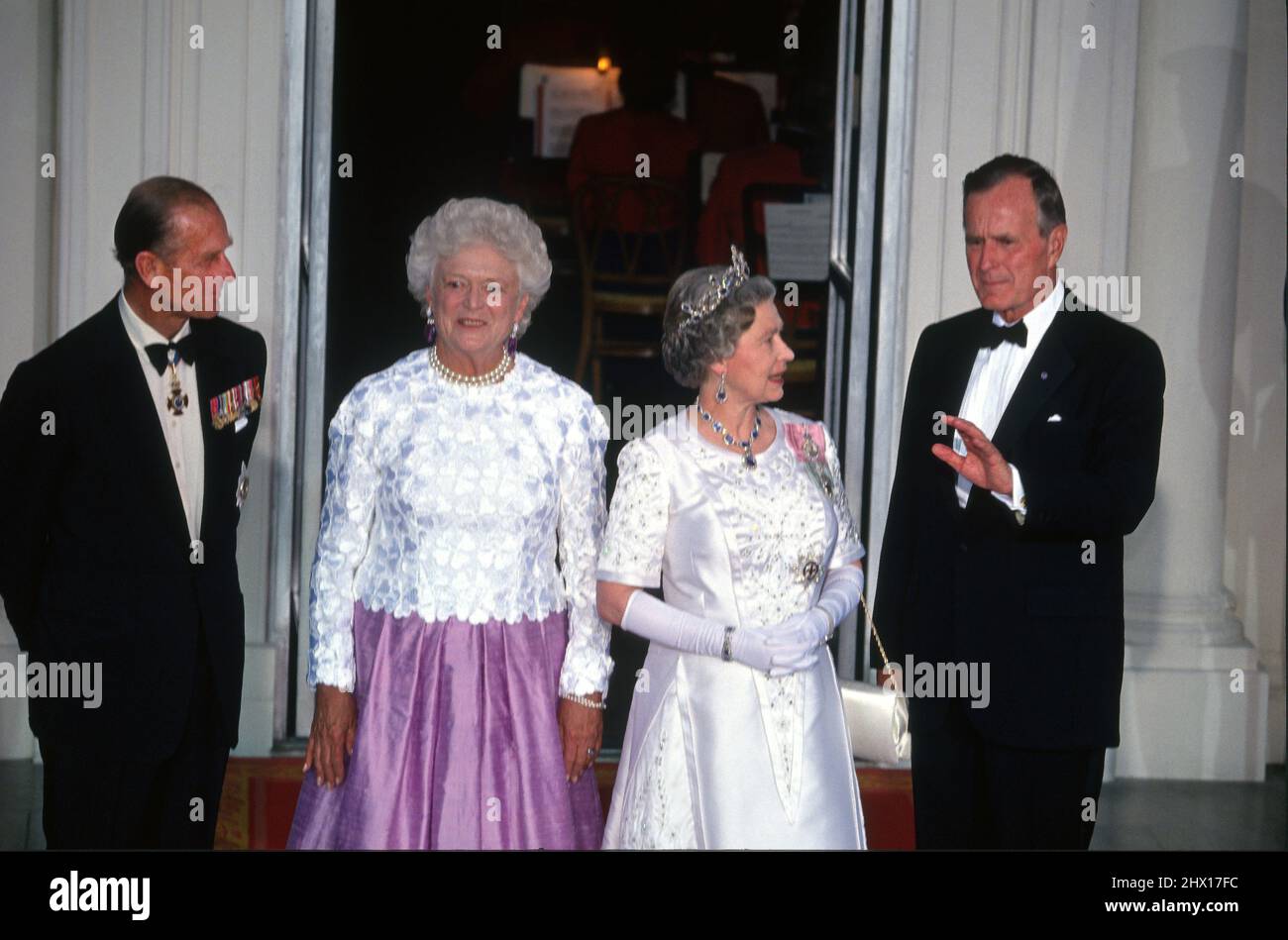 United States President George H.W. Bush, right, and first lady Barbara ...