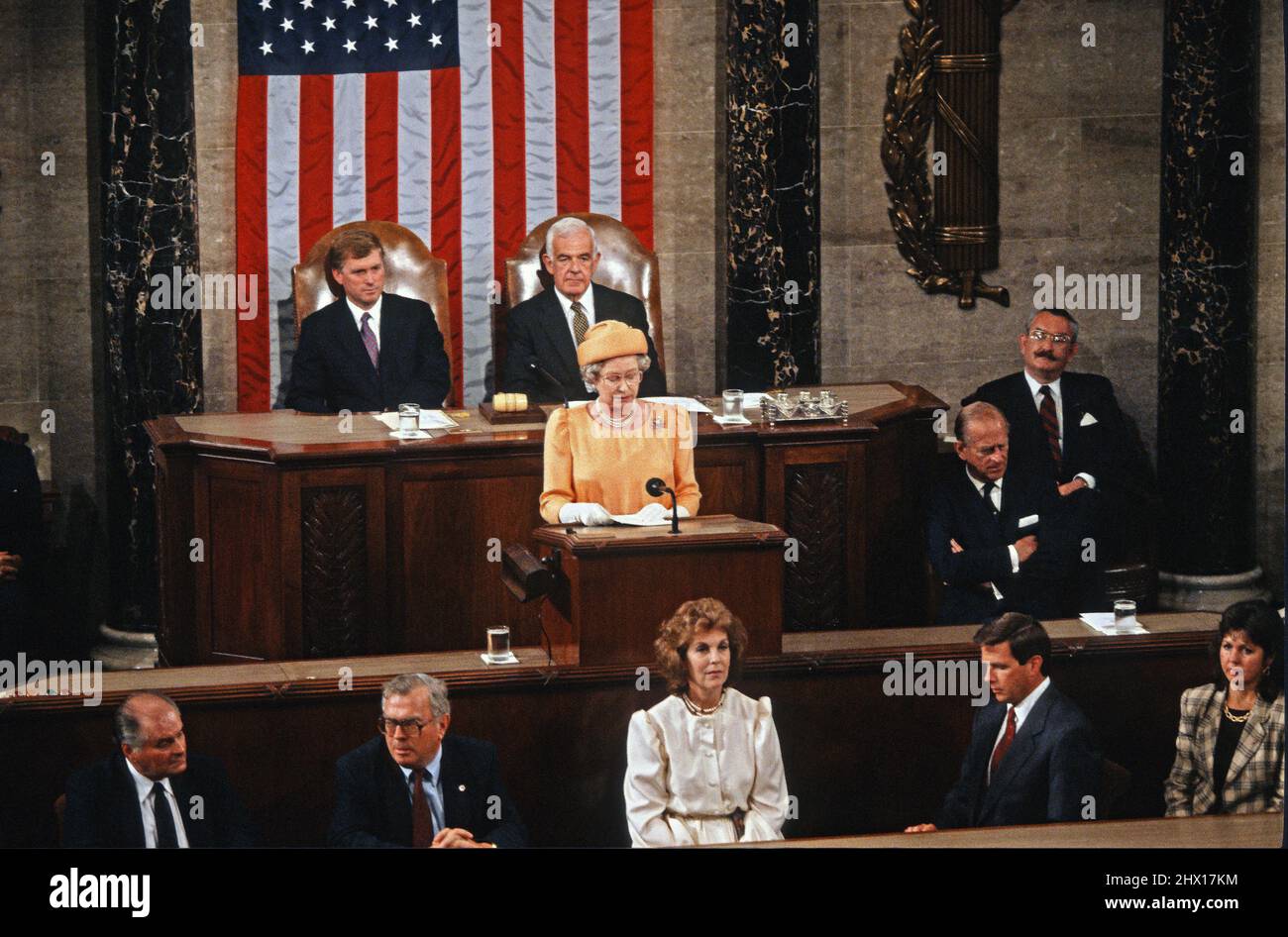 Queen Elizabeth II of Great Britain addresses a Joint Session of the ...