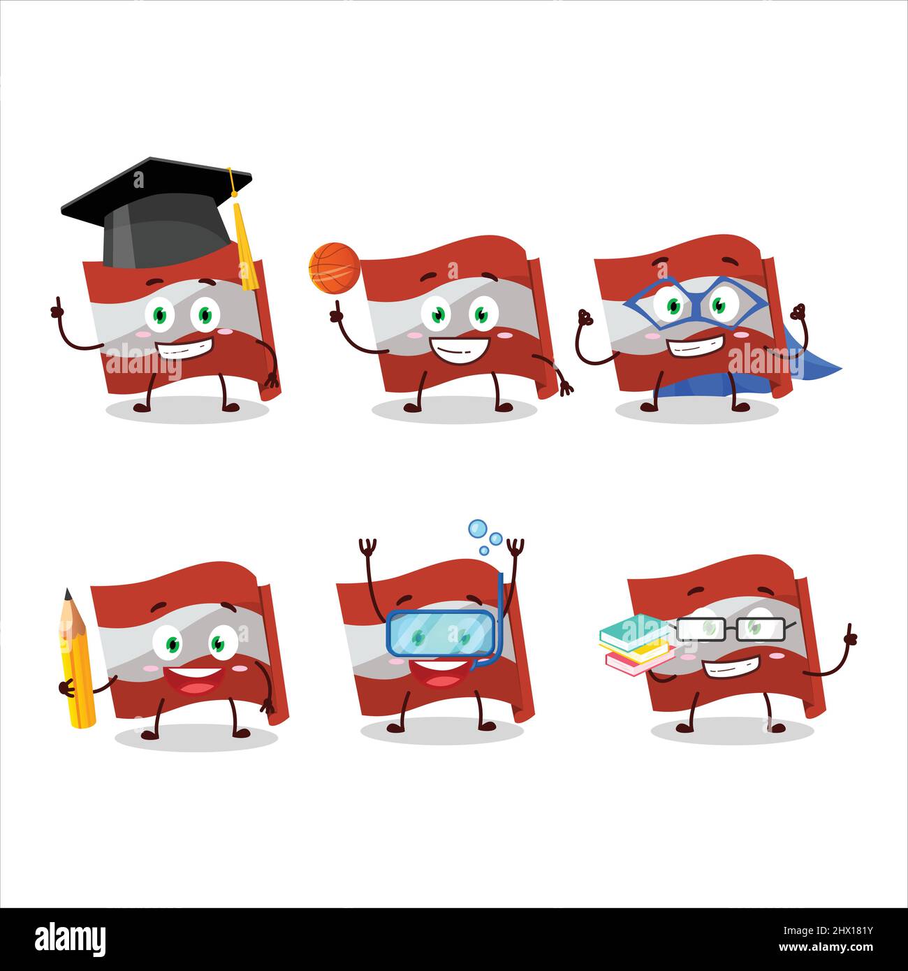 School student of austria flag cartoon character with various ...