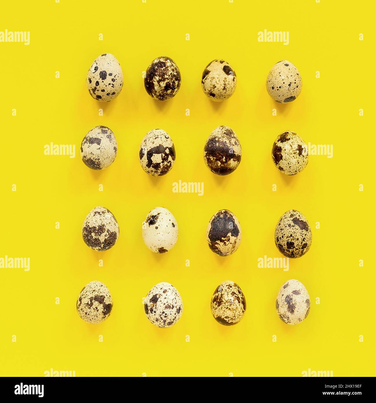 Pattern set of quail eggs on yellow paper background. Easter concept ...