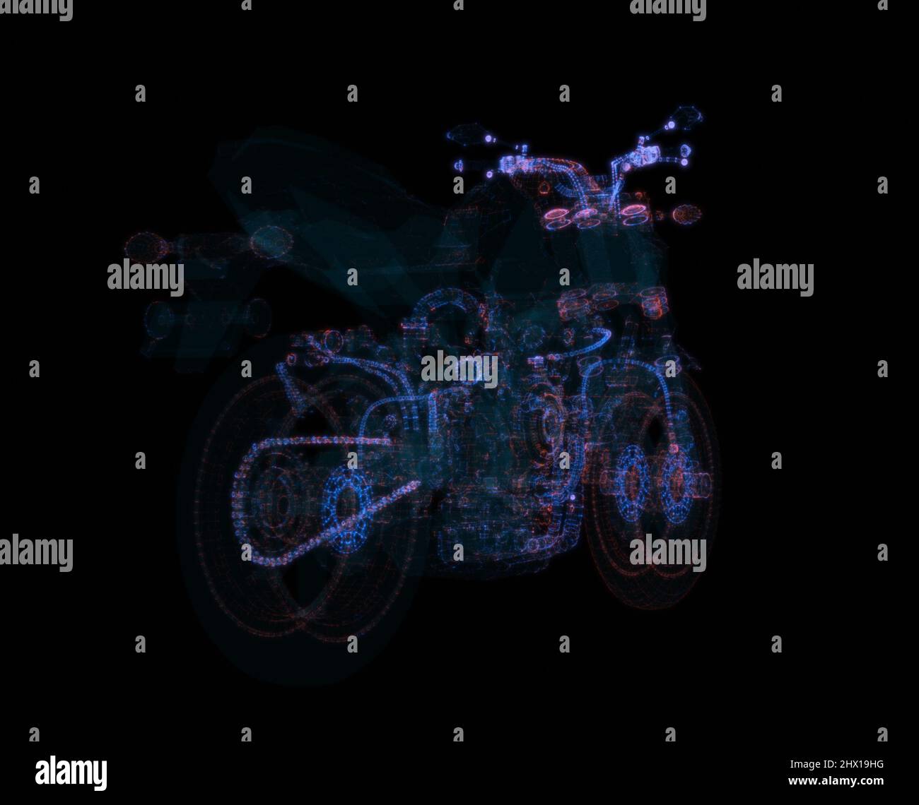 Abstract motorcycle consisting of glow points and lines. 3d ...