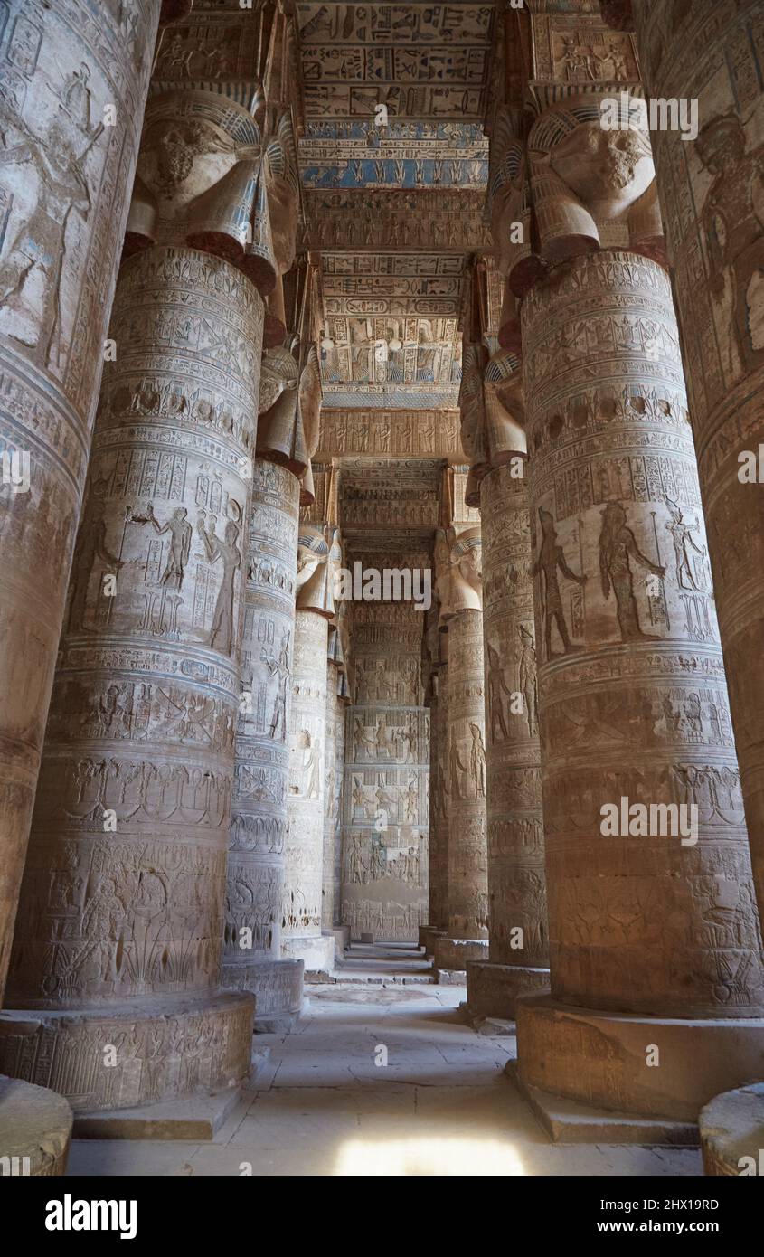 The Hathor Columns of Dendera Temple Stock Photo - Alamy