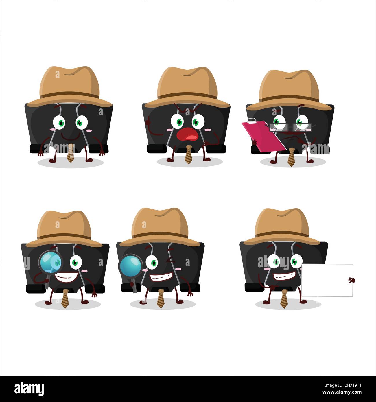 Detective binder clip cute cartoon character holding magnifying glass ...