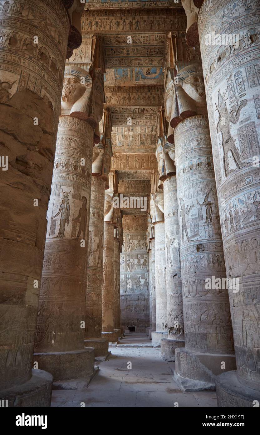 The Hathor Columns of Dendera Temple Stock Photo - Alamy