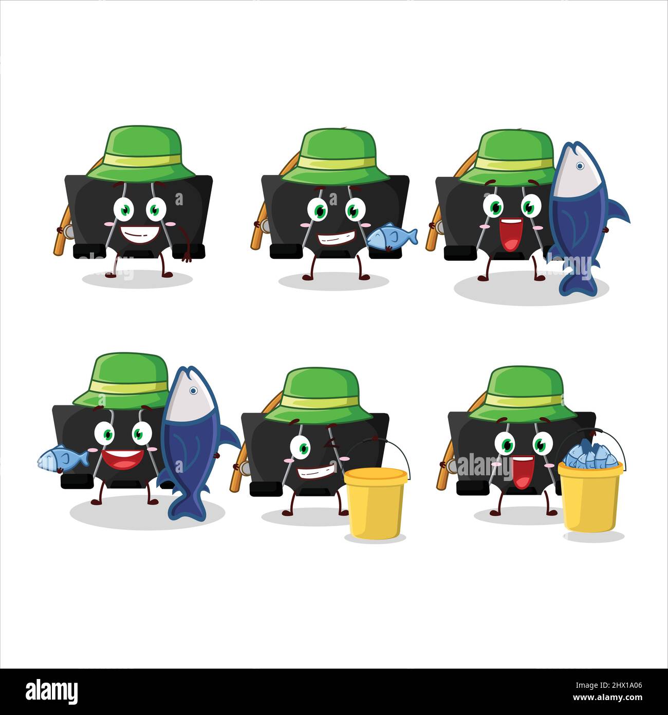 A fisherman binder clip cartoon picture catch a big fish. Vector ...
