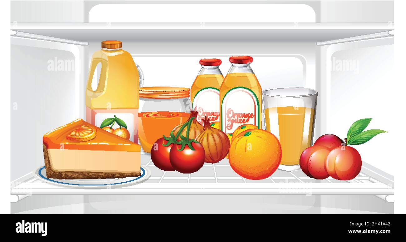 An inside the refrigerator with food illustration Stock Vector Image ...