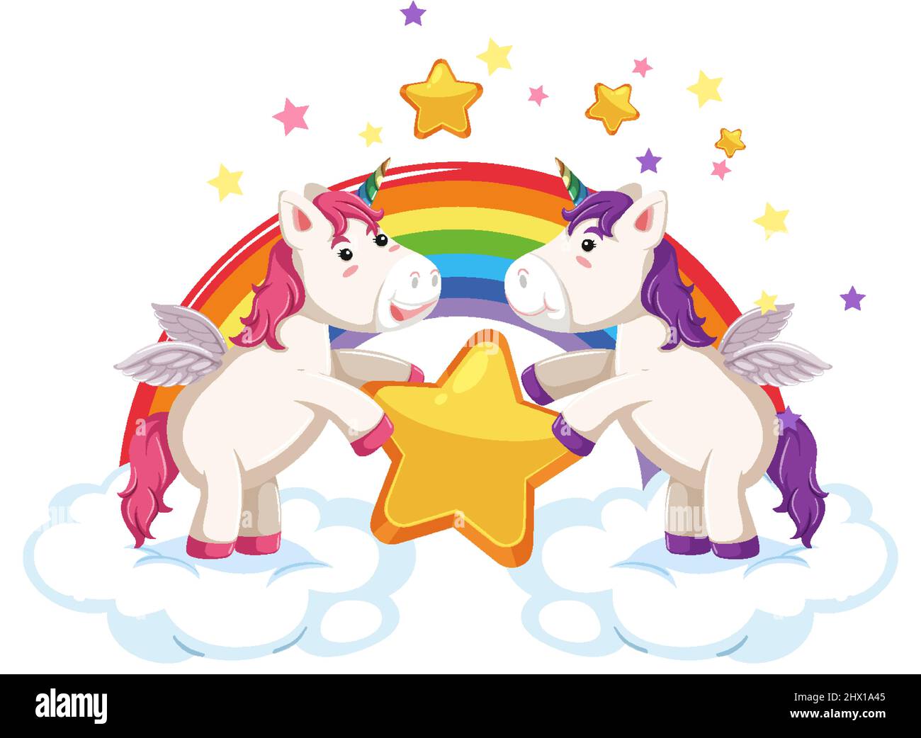 Two cute unicorns holding a star together illustration Stock Vector ...