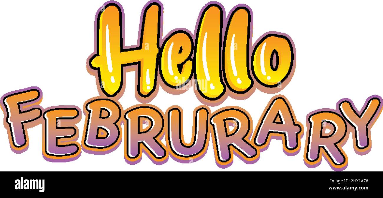 Hello february font design in pink and yellow illustration Stock Vector ...