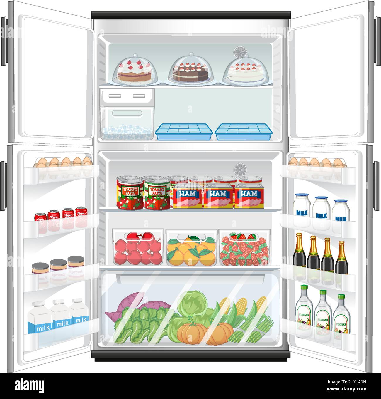 Refrigerator with lots of food illustration Stock Vector Image & Art ...