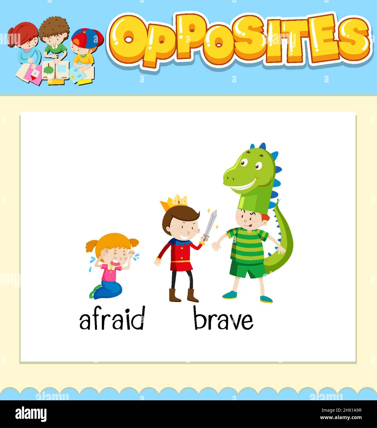Opposite words for afraid and brave illustration Stock Vector Image ...