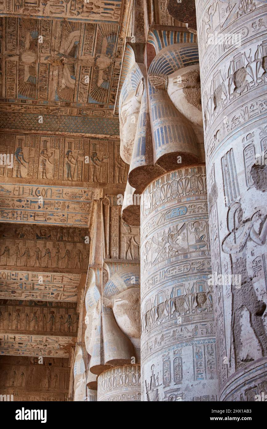 The Hathor Columns of Dendera Temple Stock Photo - Alamy