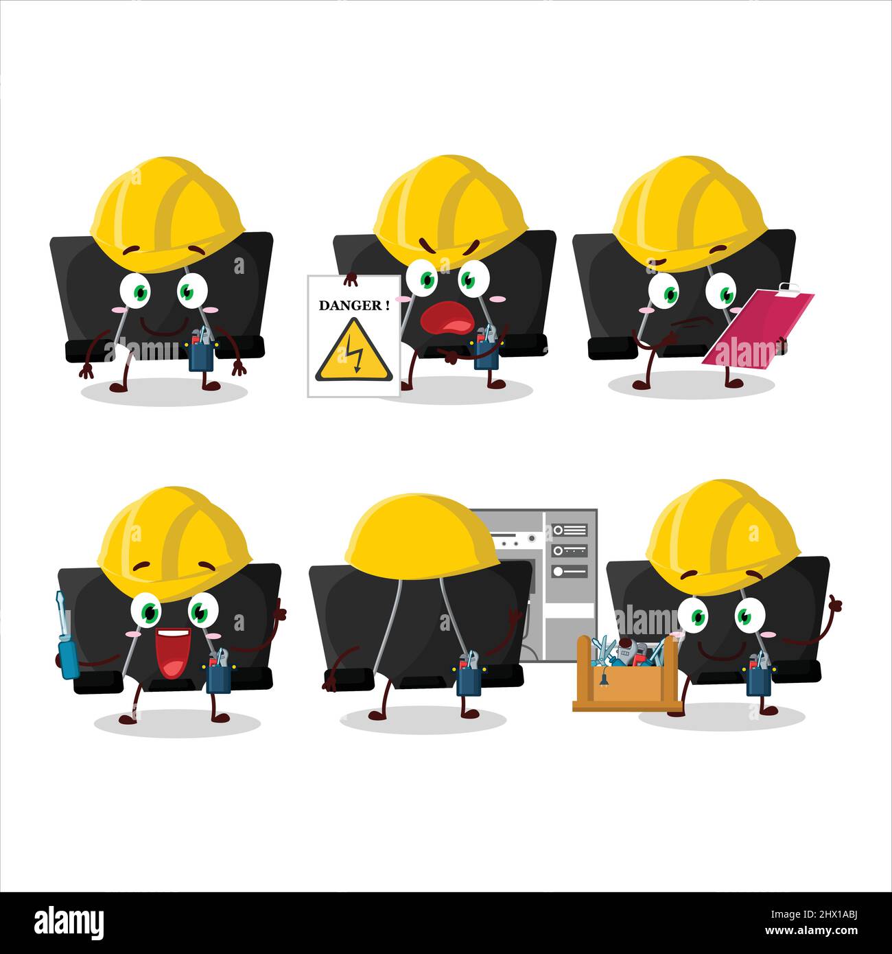 Professional Lineman binder clip cartoon character with tools. Vector ...