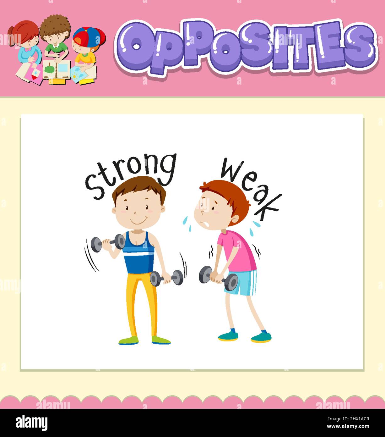 Opposite words for strong and weak illustration Stock Vector Image ...