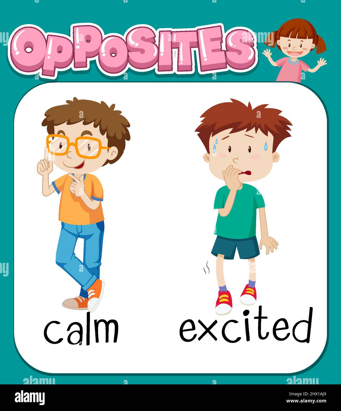 Opposite words for calm and excited illustration Stock Vector Image ...