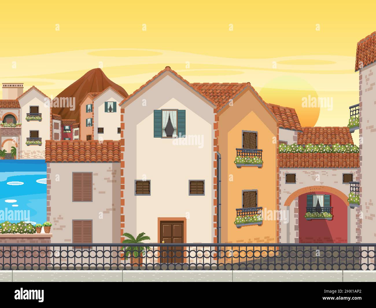 Italy town style house and building landscape illustration Stock Vector ...