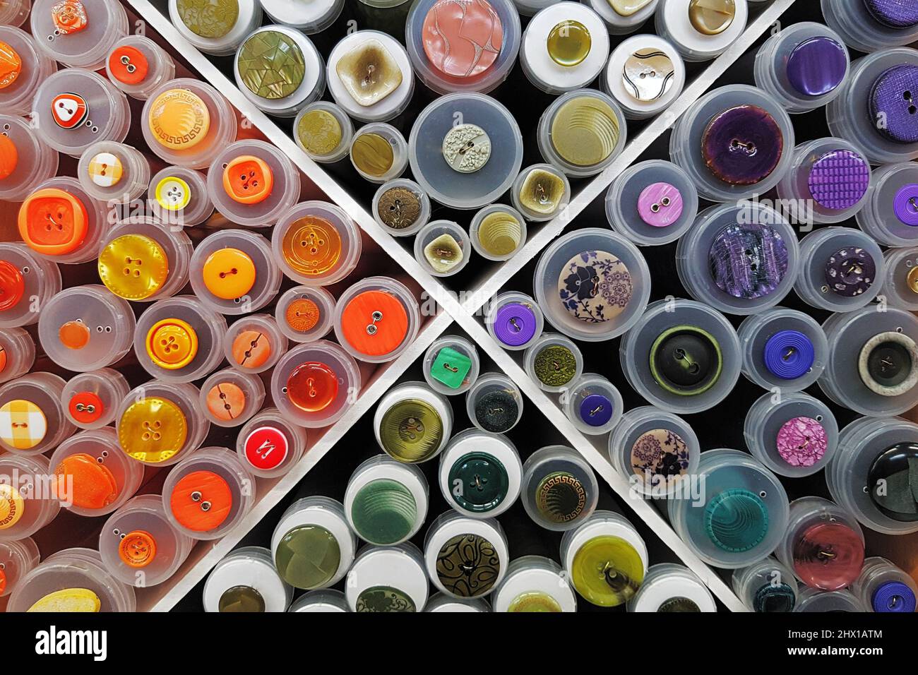 showcase with samples of different buttons in a shop. background ...