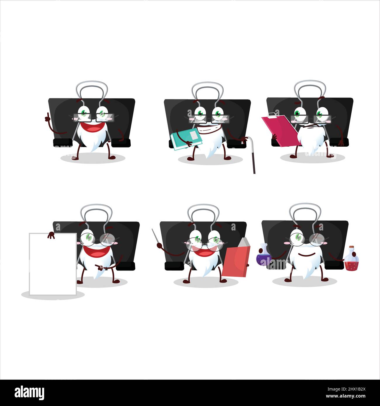 Professor binder clip academic cartoon character working on laboratory ...