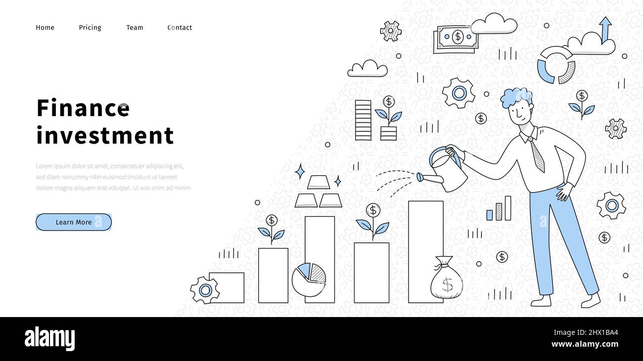 Finance investment doodle landing page, money grow concept with ...