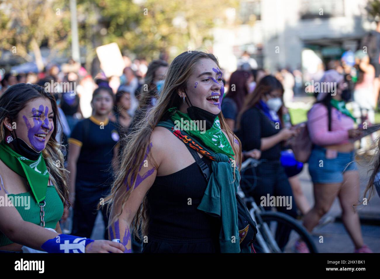 Santiago, Chile. 8th Mar, 2022. Thousands of women marched in the ...