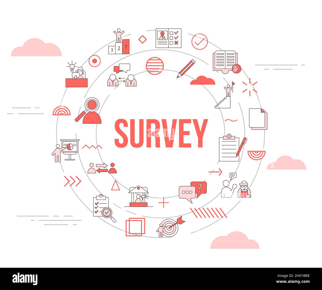 survey business concept with icon set template banner and circle round ...