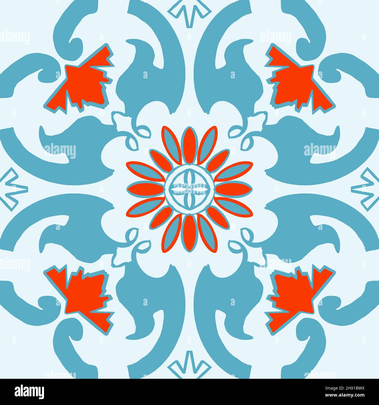 Hand painted circular tile design in soft colors on white background ...