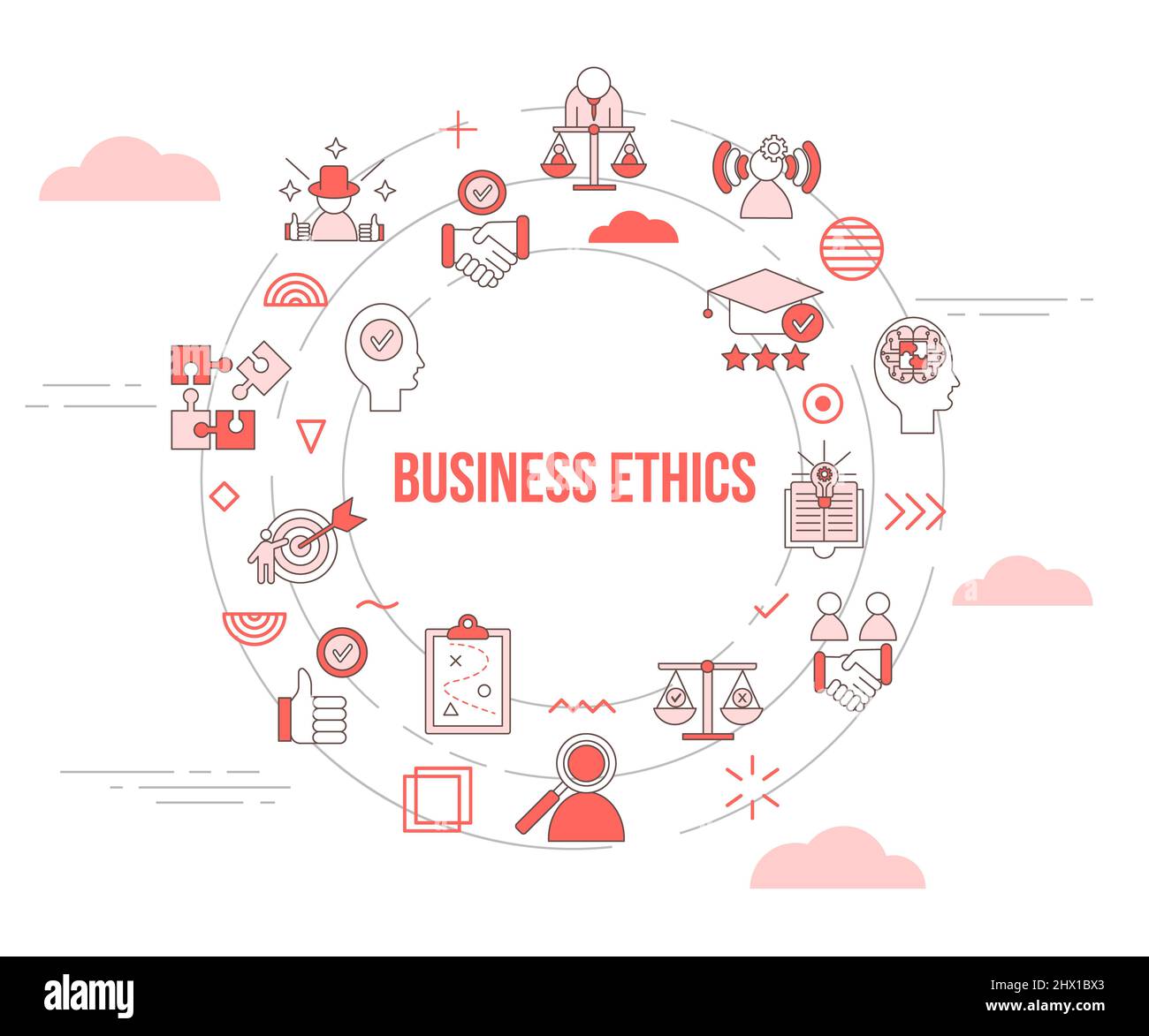 business ethics concept with icon set template banner and circle round ...