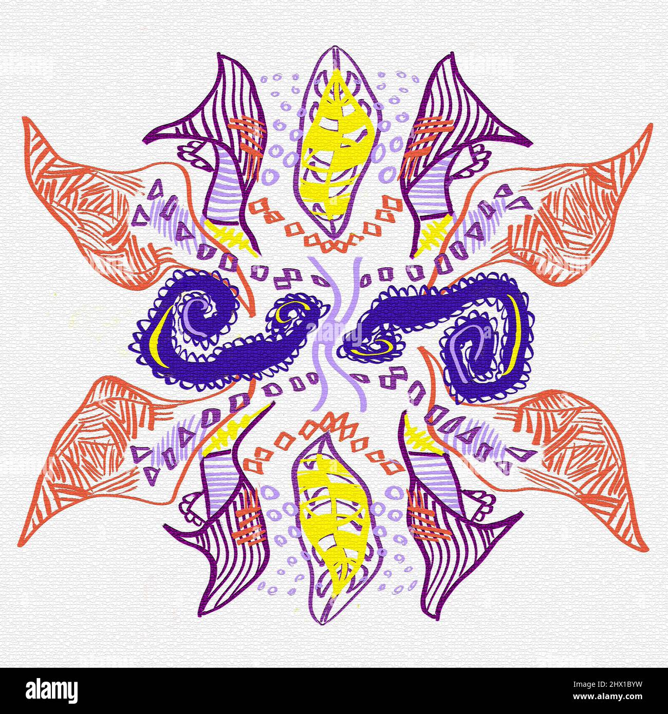Hand painted design motif with twisted curves on a textured white ...