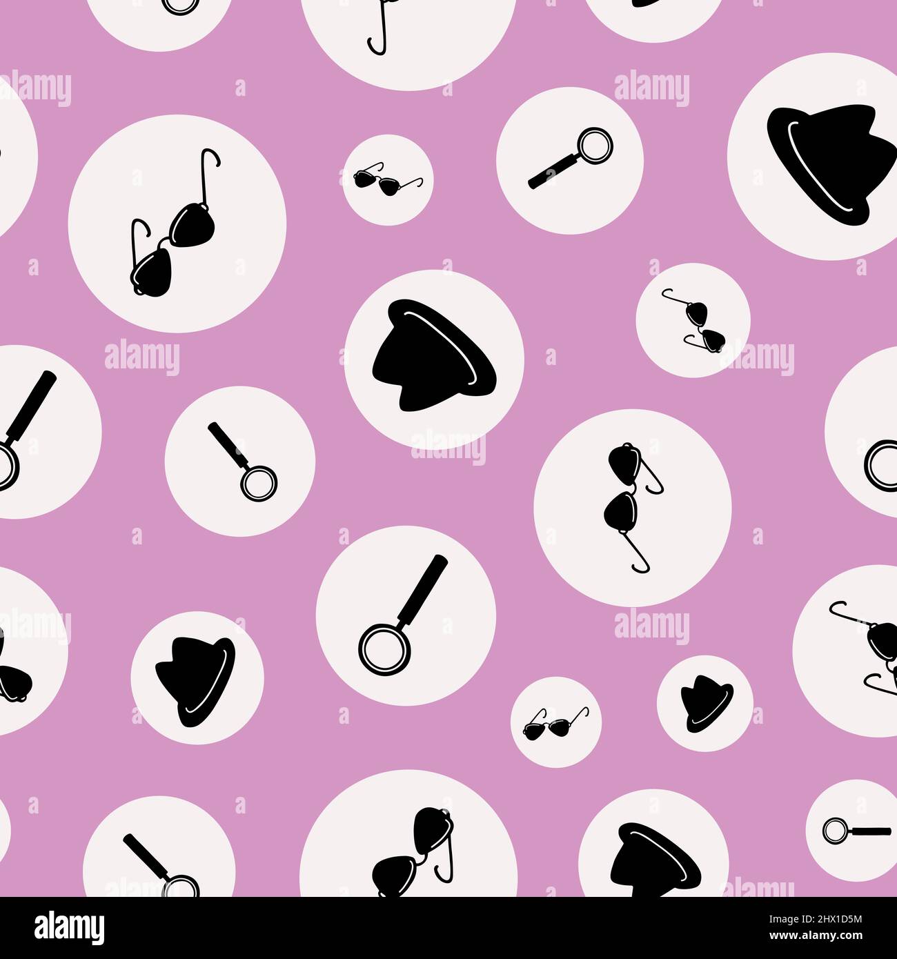 Detective, spy, mafia seamless pattern. Black items in white bubbles on ...