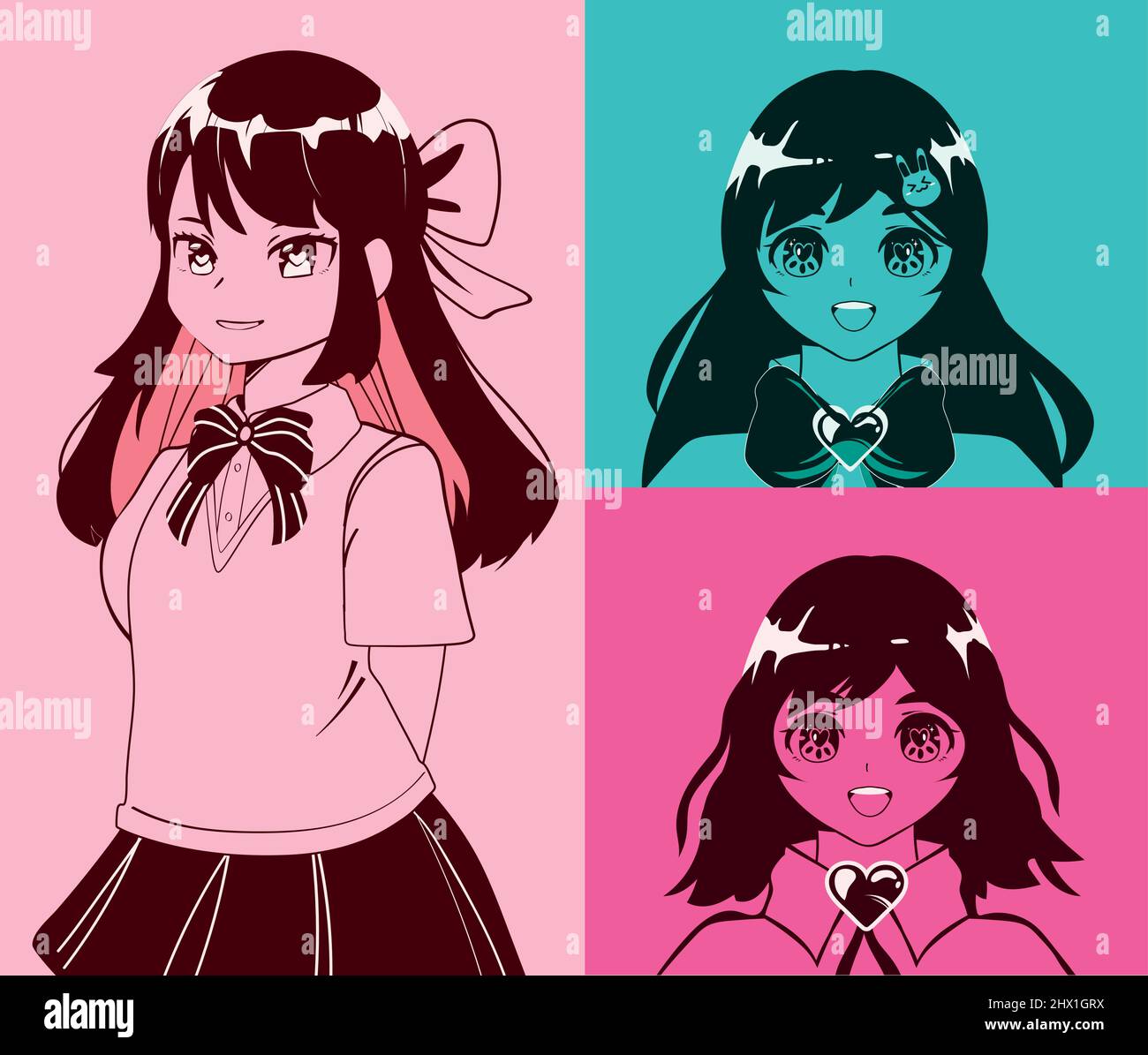 set anime girls Stock Vector Image & Art - Alamy