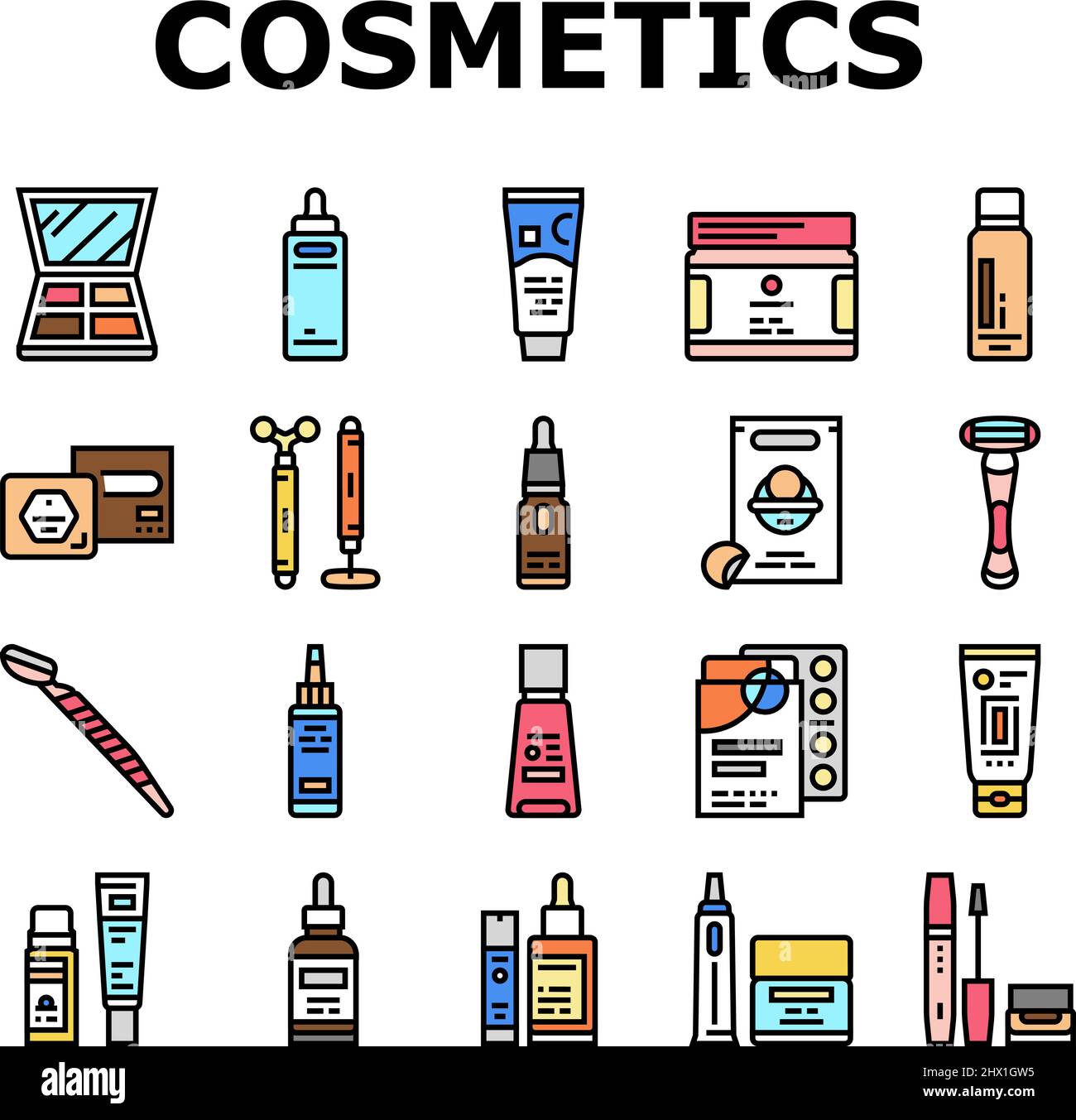 Cosmetics For Visage Skin Treat Icons Set Vector Stock Vector Image ...