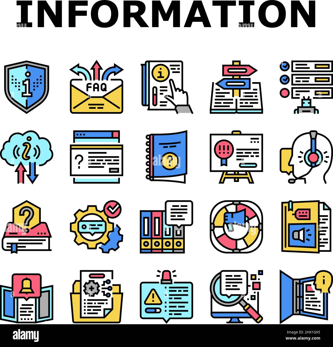 Information And Client Supporting Icons Set Vector Stock Vector Image ...