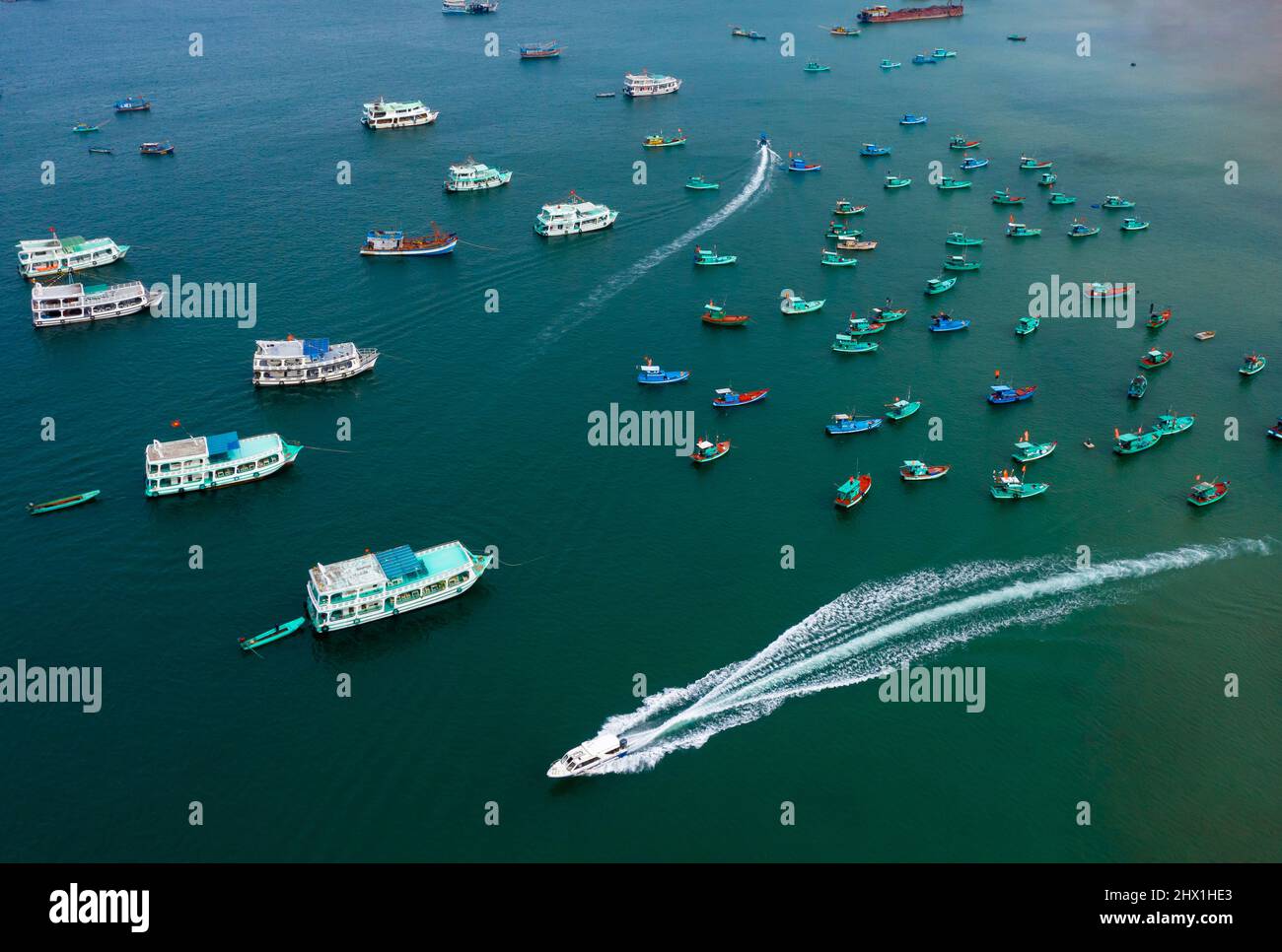 Ship yard anchors fishing port in An Thoi. This is an ideal and ...
