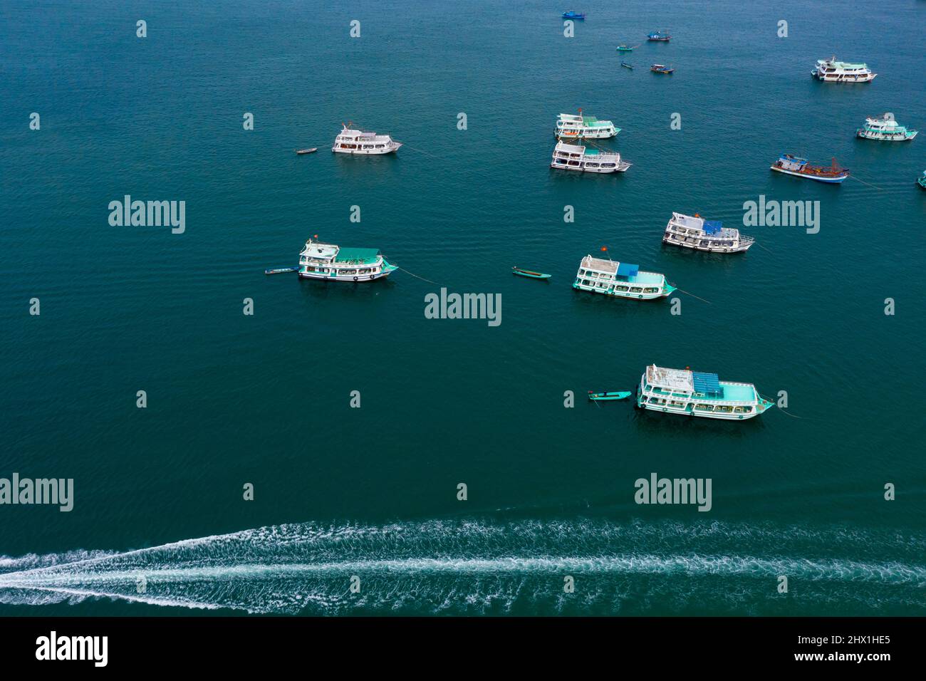Ship yard anchors fishing port in An Thoi. This is an ideal and ...