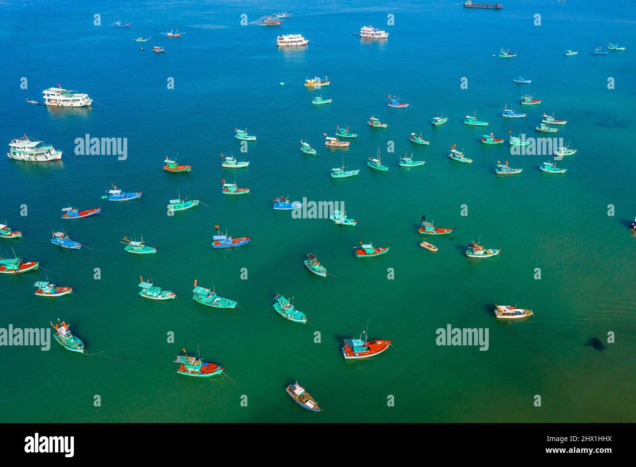 Ship yard anchors fishing port in An Thoi. This is an ideal and ...