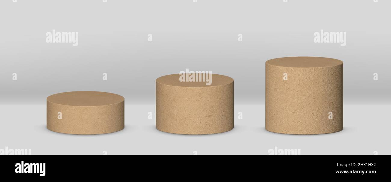 Realistic cardboard paper 3d cylinder stand isolated on grey background ...