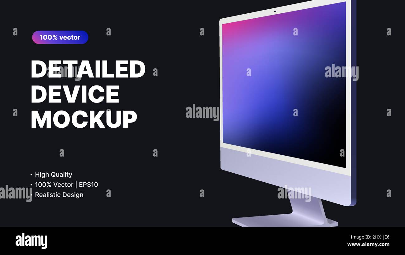 Detailed Computer Mockup. Realistic Monitor Side View with Editable ...