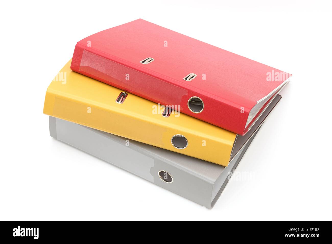 Yellow, gray and red office folder on white background Stock Photo - Alamy