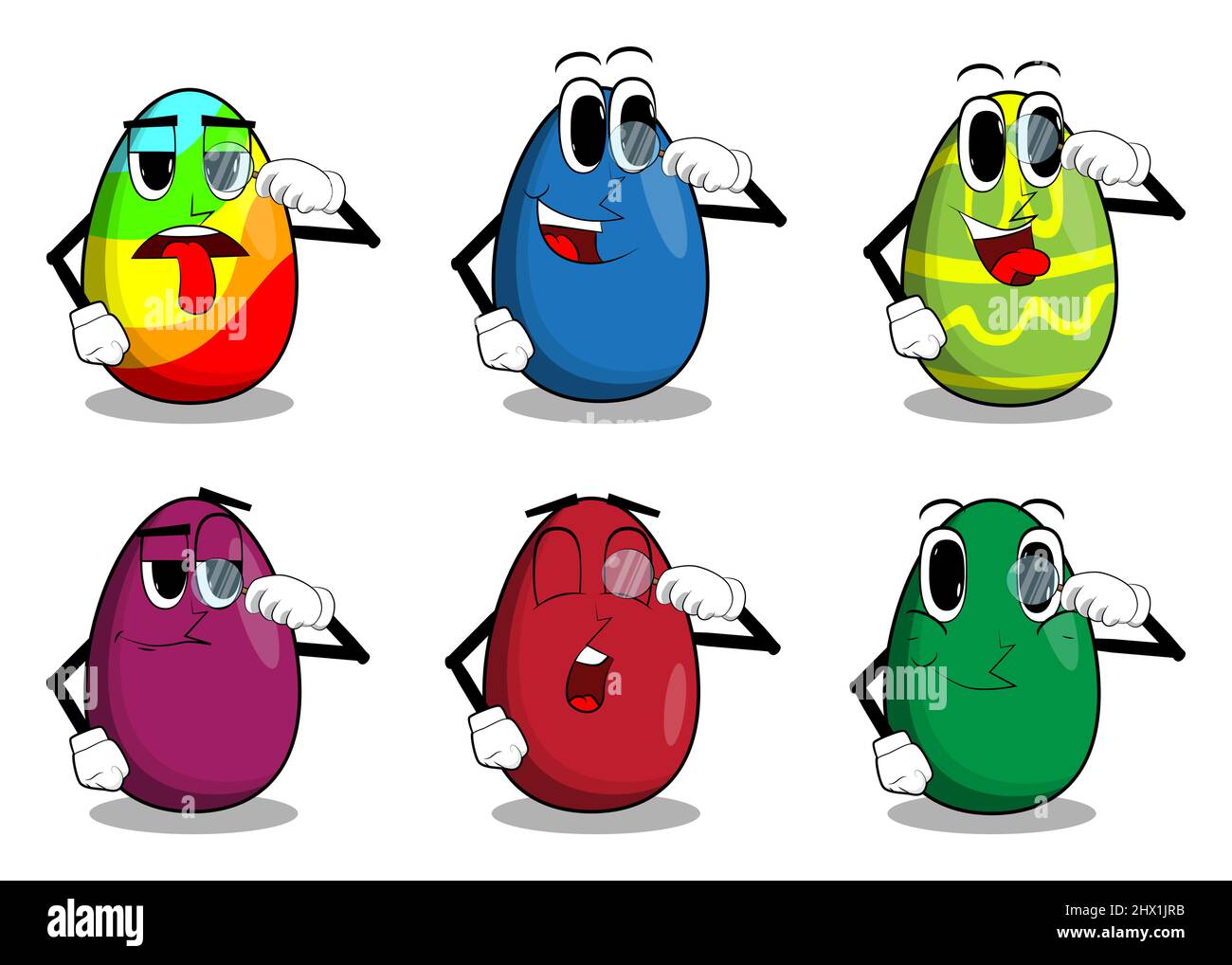 Easter Egg holding a magnifying glass. Cartoon character with funny ...